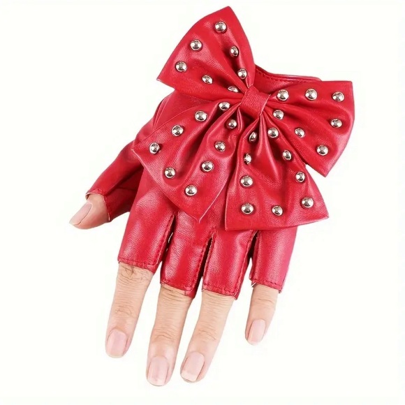 Tasha’s Boutique | Accessories | Rivet Bow Pu Leather Gloves Punk Dance ...